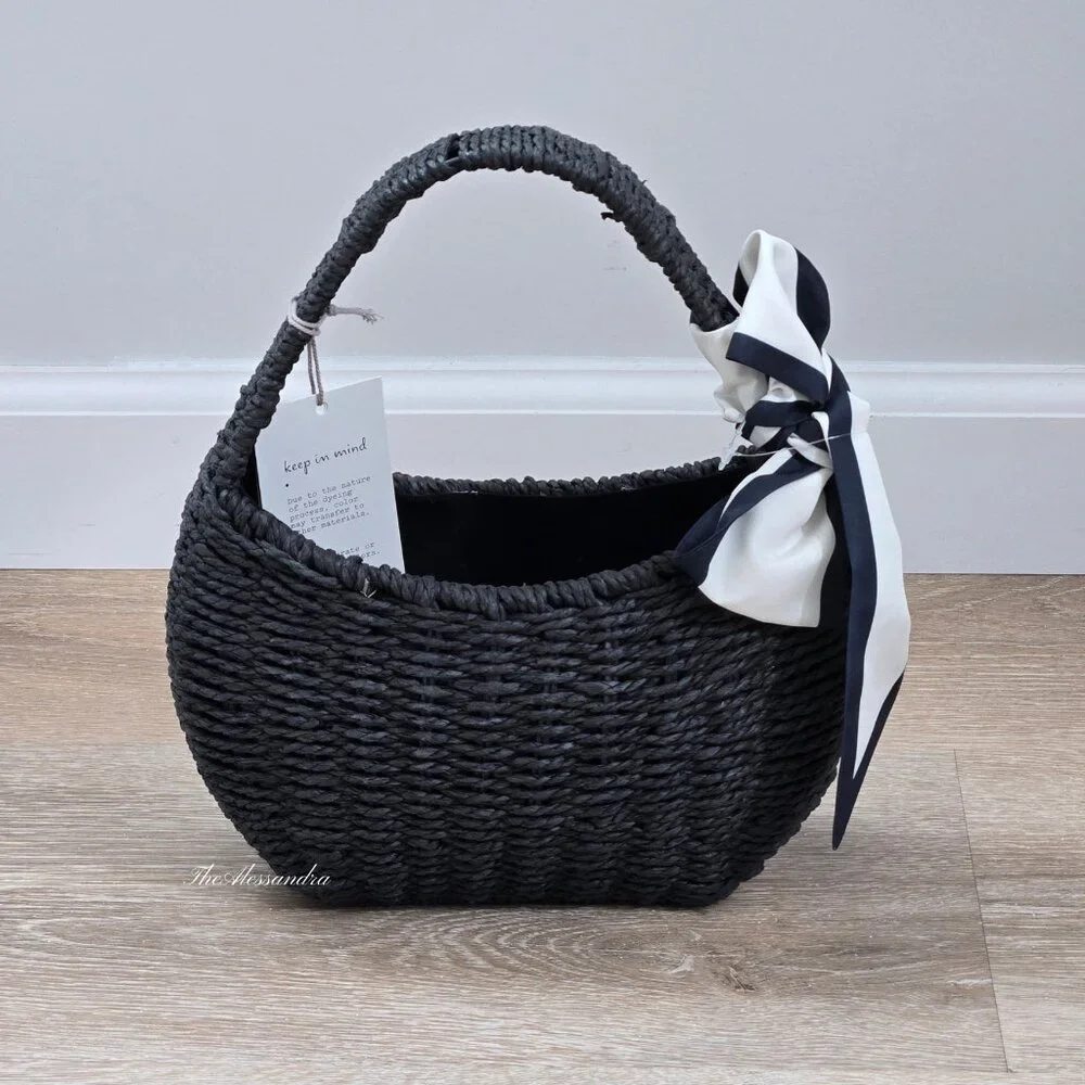 a new day | Bags | A New Day Black Woven Straw Mini Bag With Bow New ...
